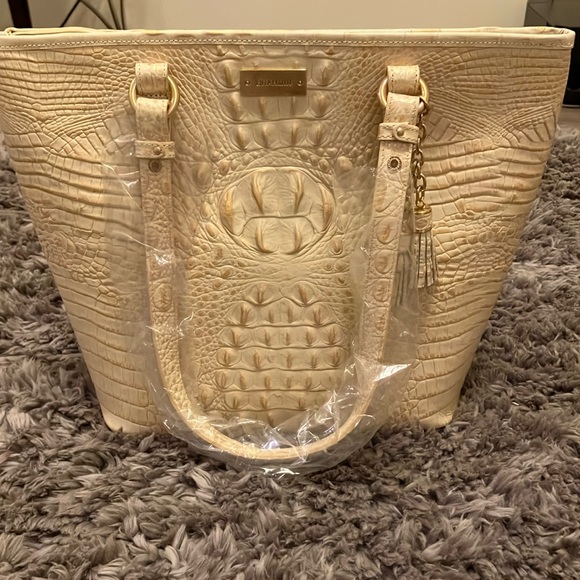 Brahmin | Bags | Brahmin Cream Crocodileembossed Tote With Structured ...
